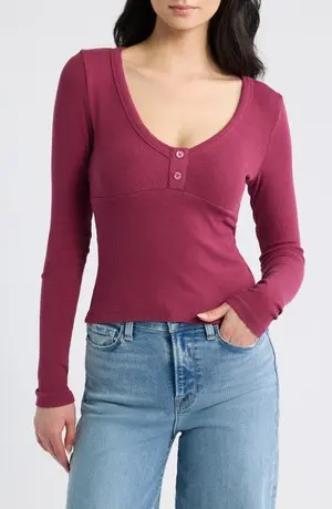 HELLO MOLLY Luxe Rib V-neck Button Top