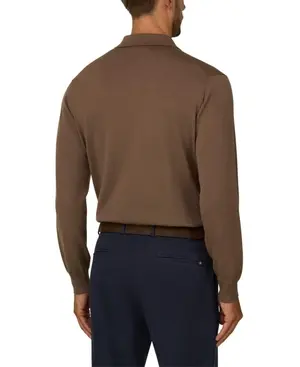 Boggi Milano Knitted Merino Polo Shirt - Brown