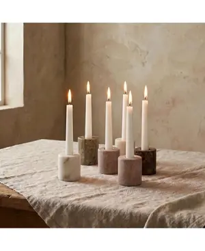 OLIVE GROVE Decorative Marble Taper Candle Holders, Set Of 6