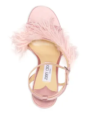 JIMMY CHOO Lula 100 Satin Feather Stiletto Sandals Exclusive