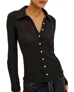 Rails Harvey Ribbed Cotton Blend Button Up Shirt