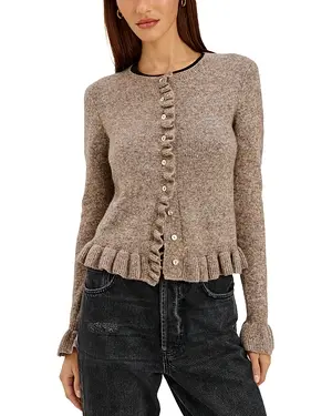 Rails Mandy Cotton & Wool Blend Ruffle Crewneck Cardigan