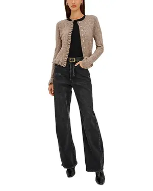 Rails Mandy Cotton & Wool Blend Ruffle Crewneck Cardigan