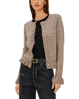 Rails Mandy Cotton & Wool Blend Ruffle Crewneck Cardigan
