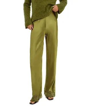 Rails Silvi Lace Hem Satin Pants - Celery