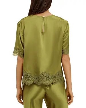 Rails Sonora Satin Lace Trim Blouse - Celery