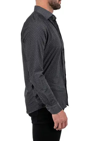 MACEOO Fibonacci Print Performance Stretch Dress Shirt - Black