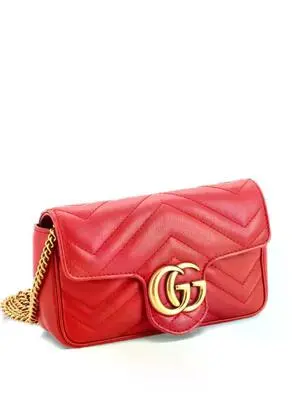 Gucci Gg Marmont Flap Bag Matelasse Leather Super Mini Crossbody Bag - Red