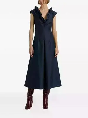 Alberta Ferretti Ruffled V-neck Midi Dress