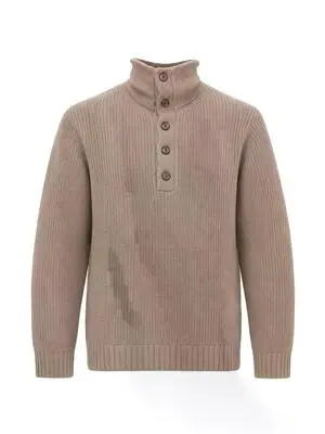 04651 / A TRIP IN A BAG Ribbed-knit Button-up Sweater - Neutrals