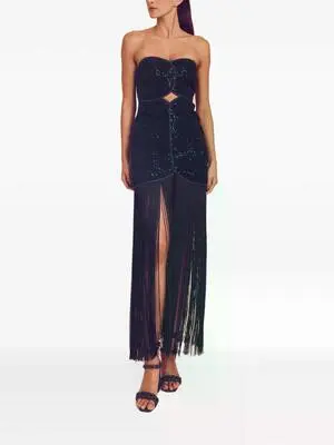 Azulu Sequin-embellished Fringed Maxi Dress - Blue