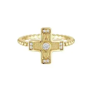 VANIMY Alpha Omega Cross Statement Beaded Ring - Gold