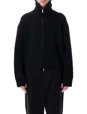 Studio Nicholson Zip-up High-neck Ribbed Knit Sweater - Nero