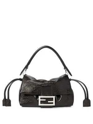 Fendi Baguette' Shoulder Bag With Ff Plate On The Front And Adjustable And Removable Strap In Leather For - Black