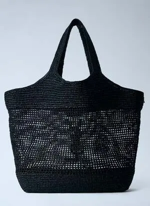Saint Laurent Rafia Icare Tote Bag - Black
