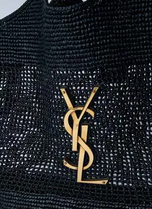 Saint Laurent Rafia Icare Tote Bag - Black
