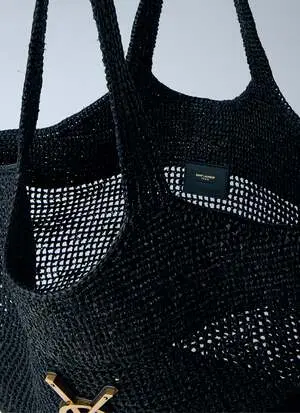 Saint Laurent Rafia Icare Tote Bag - Black