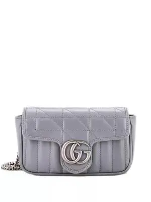Gucci Gg Marmont Flap Bag Mixed Matelasse Leather Super Mini Crossbody Bag - Grey