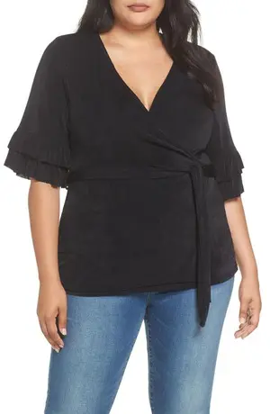 LOST INK Slinky Wrap Top - Black