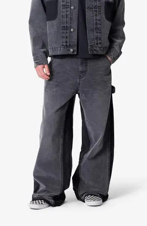 Mnml Reworked Wide Leg Utility Pants - Washed Black