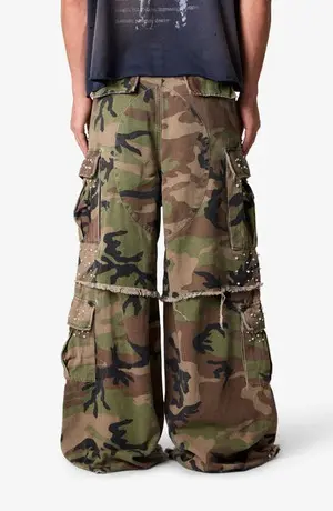 Mnml Pearled Rave Wide Leg Cargo Pants - Camo
