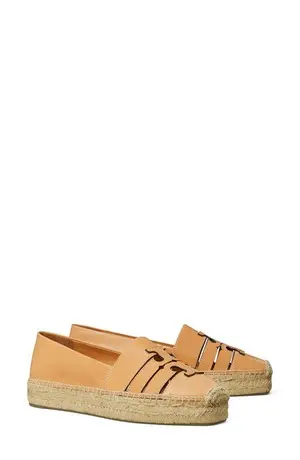 Tory Burch Laser Cut Leather Platform Espadrille - Camello