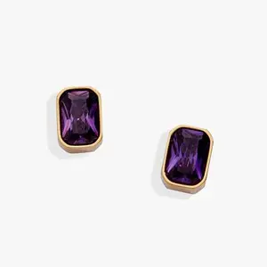ALEX AND ANI February Emerald-cut Birthstone Stud Earrings - Gold