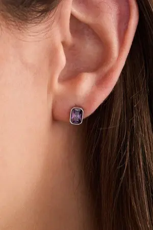 ALEX AND ANI February Emerald-cut Birthstone Stud Earrings - Gold