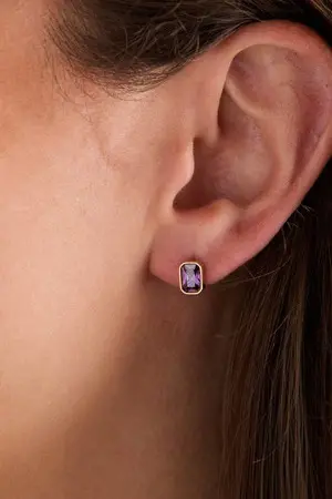 ALEX AND ANI February Emerald-cut Birthstone Stud Earrings - Gold