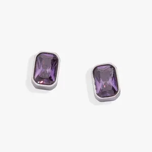 ALEX AND ANI February Emerald-cut Birthstone Stud Earrings - Silver