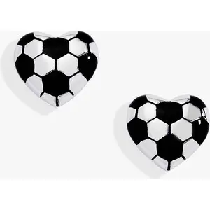 ALEX AND ANI Soccer Heart Stud Earrings - Silver