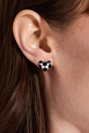 ALEX AND ANI Soccer Heart Stud Earrings