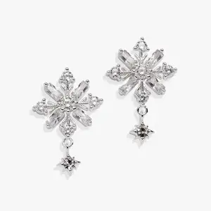 ALEX AND ANI Baguette Snowflake Drop Earrings - Silver