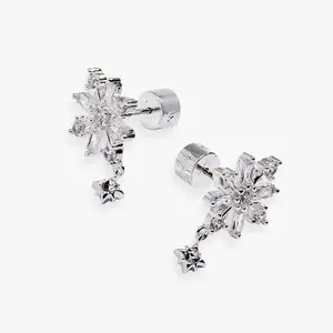 ALEX AND ANI Baguette Snowflake Drop Earrings
