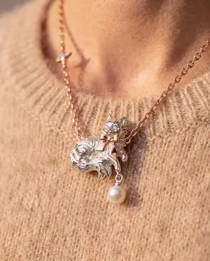 ALEX AND ANI Fluffy Cat Inline Necklace