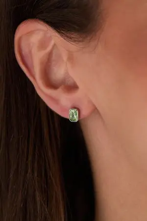 ALEX AND ANI August Emerald-cut Birthstone Stud Earrings