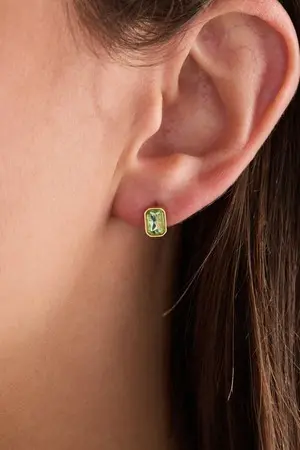 ALEX AND ANI August Emerald-cut Birthstone Stud Earrings