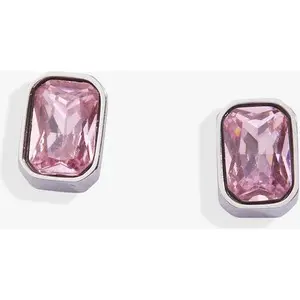 ALEX AND ANI October Emerald-cut Birthstone Stud Earrings - Silver