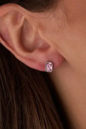 ALEX AND ANI October Emerald-cut Birthstone Stud Earrings