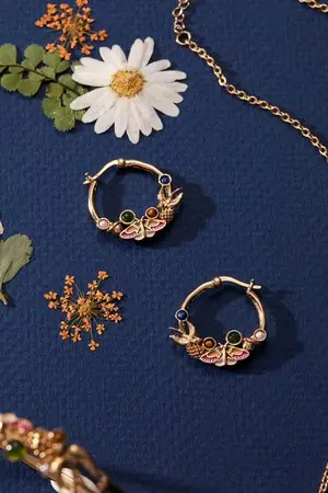 ALEX AND ANI Woodland Gemstone Hoop Earrings