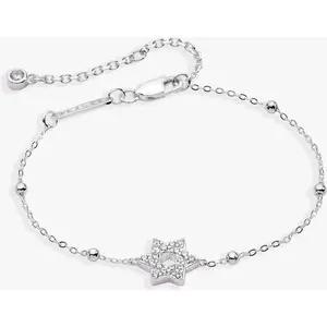 ALEX AND ANI Star Of David Delicate Pave Beaded Chain Bracelet - Silver