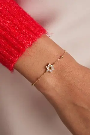ALEX AND ANI Star Of David Delicate Pave Beaded Chain Bracelet - Silver