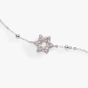 ALEX AND ANI Star Of David Delicate Pave Beaded Chain Bracelet - Silver