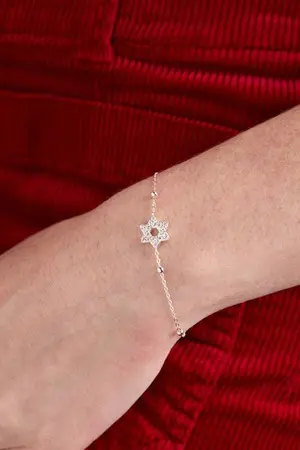 ALEX AND ANI Star Of David Delicate Pave Beaded Chain Bracelet - Silver