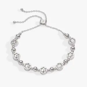 ALEX AND ANI Crystal Snowflake Beaded Bolo Bracelet - Silver