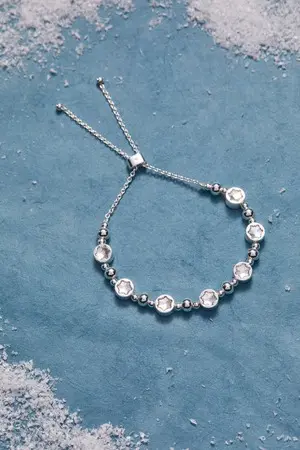 ALEX AND ANI Crystal Snowflake Beaded Bolo Bracelet