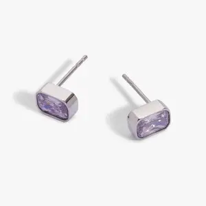 ALEX AND ANI June Emerald-cut Birthstone Stud Earrings - Silver