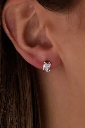ALEX AND ANI June Emerald-cut Birthstone Stud Earrings - Silver