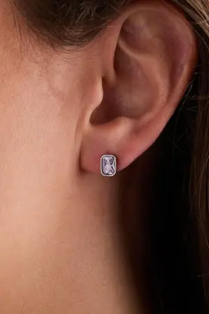 ALEX AND ANI June Emerald-cut Birthstone Stud Earrings - Silver