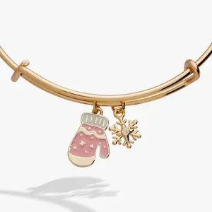 ALEX AND ANI Winter Wonderland Mitten And Snowflake Charm Bangle